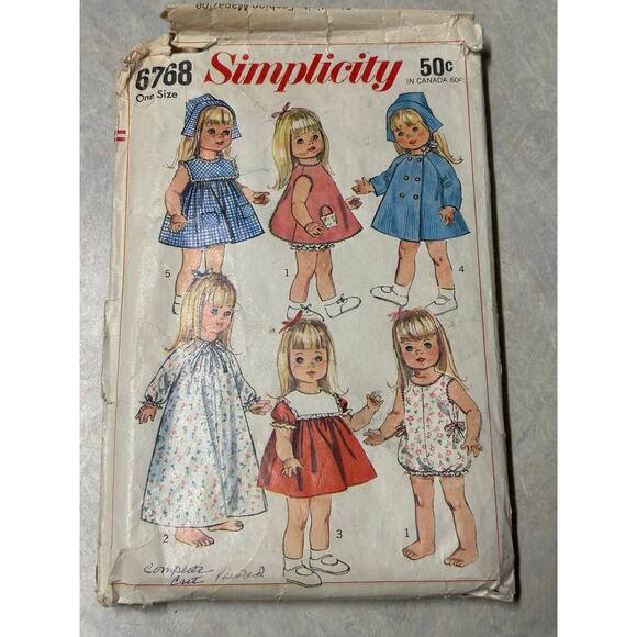 Simplicity | Office | Vintage 966 Simplicity Pattern 6768 Doll Wardrobe ...